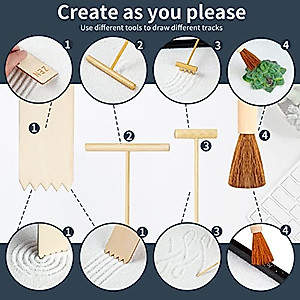 Up2UofZen Authentic Zen Garden Kit, 12x8in Large Solid Wood Sand Tray Therapy Set, 4 Bamboo Tools, 12 Accessories, Home & Office Desktop Meditation Decor, Unique Relaxation Gifts for Women Man Friends
