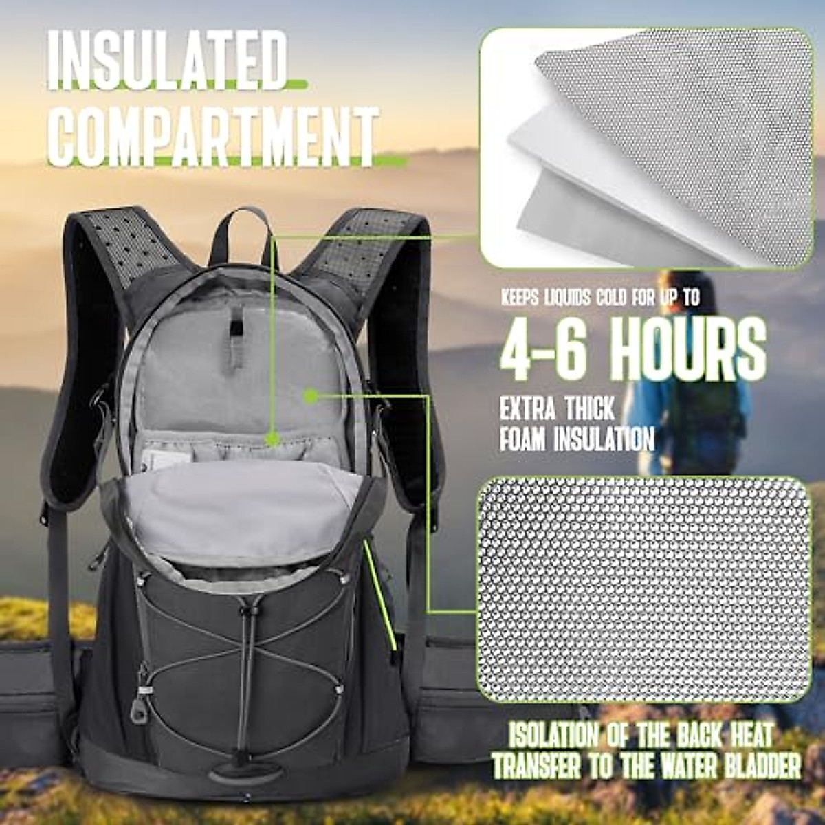 N NEVO RHINO Multipurpose Hydration Backpack with 3L Water Bladder, High Flow Bite Valve, Perfect Water Backpack 18L for Hiking, Cycling