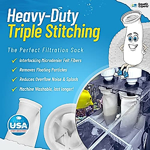Filter Socks 100 Micron - Threaded Seams - Aquarium Felt Filter Socks - Made in The USA (7"x12", 2 Pack)