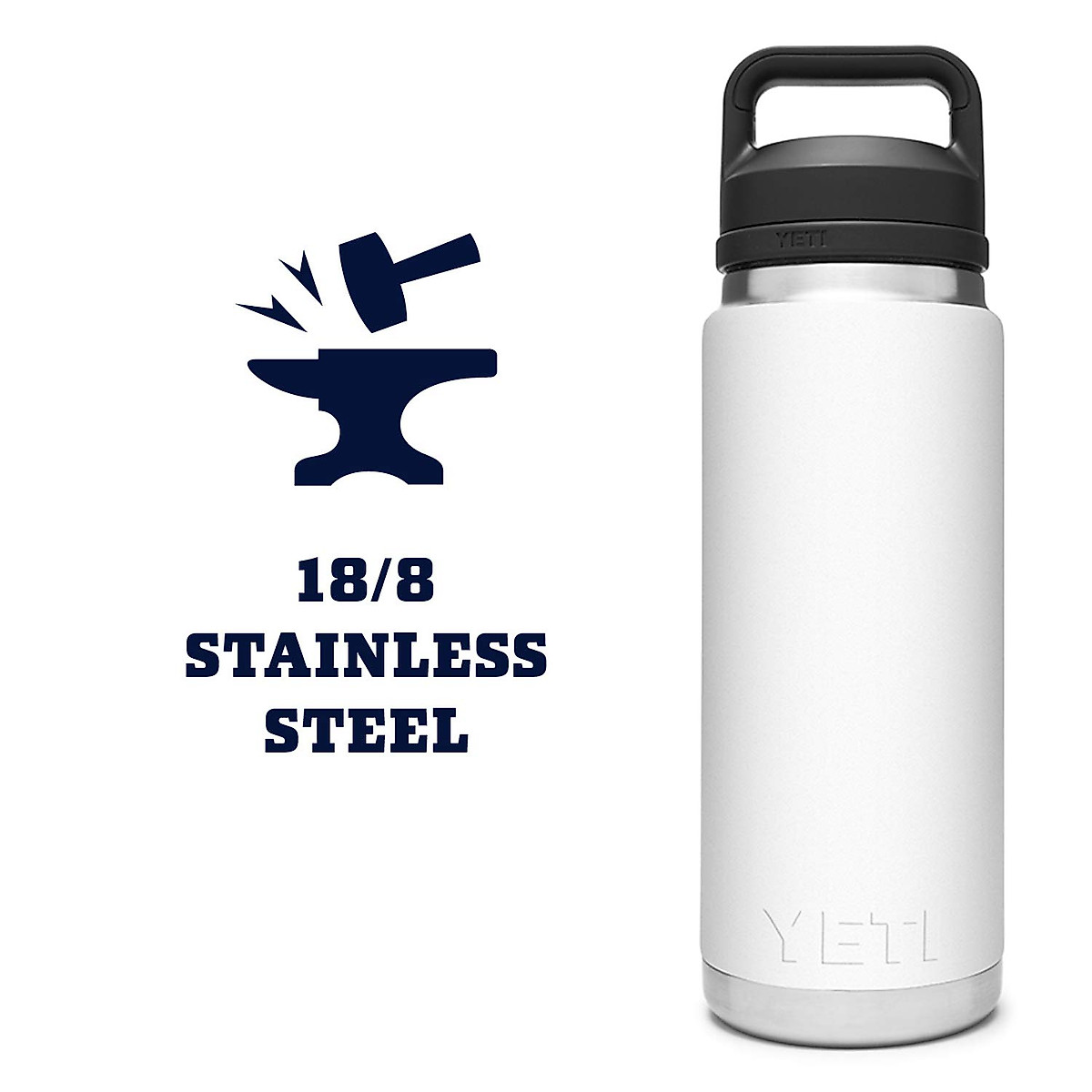 YETI Rambler 26 oz Bottle, Vacuum Insulated, Stainless Steel with Chug Cap, White