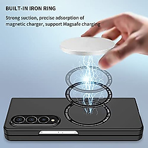MME Magnetic Case for Galaxy Z Fold 4 5G Case Compatible with Mag Safe Charger Soft Liquid Silicone Gel Rubber Ultra Slim Shockproof Cover for Z Fold 4, Black