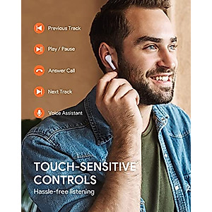 Wireless Earbuds, WENKEYTWS Bluetooth 5.1 Headphones with Wireless Charging Case, Noise Canceling Mics, 30H Playtime, IPX6 Water Resistance, Hi-Fi Stereo Earphones for iPhone and Android(White)