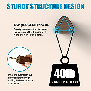 GAUYEBY Wood Wall Hooks 6 Pack, Natural Wooden Rustic Wall Hook, Handmade Coat Hooks Hat Hooks, Entry Way Wall Hangers, Modern Decorative Hooks for Hanging Towels, Clothes, Bags (Walnut)