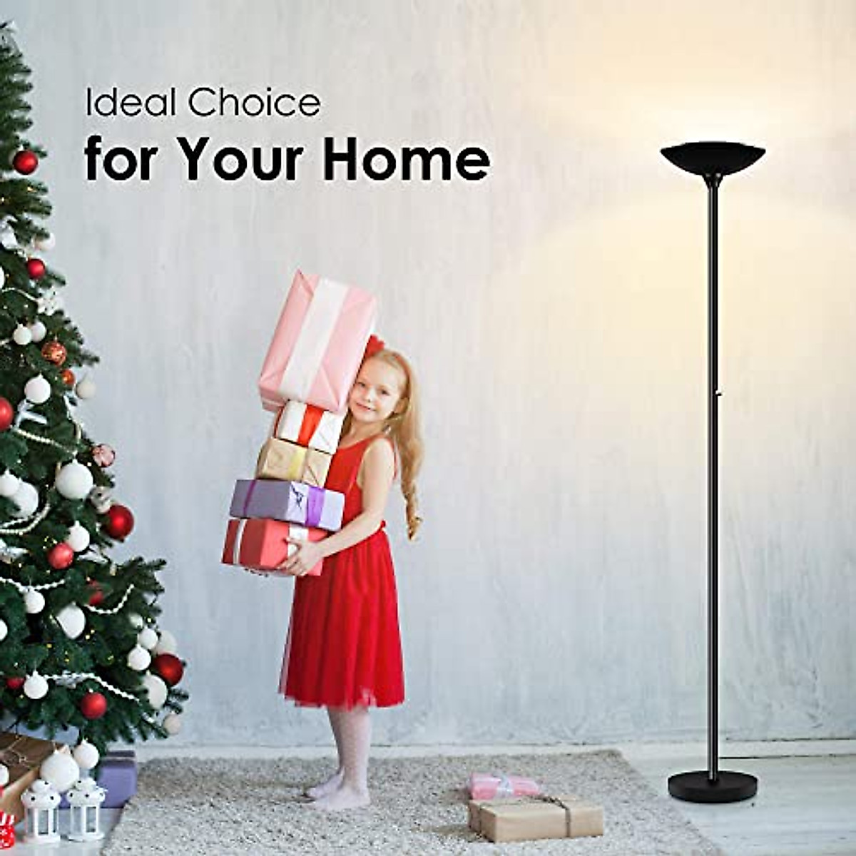 BoostArea Torchiere Floor Lamp, 24W Super Bright LED Standing Lamp, Stepless Dimmable Pole Lamp with 3000K Lighting, Rotary Switch, 70 Inch Tall Metal Modern Floor Lamps for Living Room/Bedroom Black