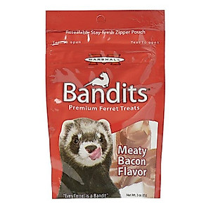 Marshall Bandit Ferret Treats - Includes Marshall Ferret Bandit Treats and Ferret Toy - Ferret Vitamins - 3oz Sealable Bags of Banana Treats, Bacon, Chicken, Peanut Butter and Raisin Flavor