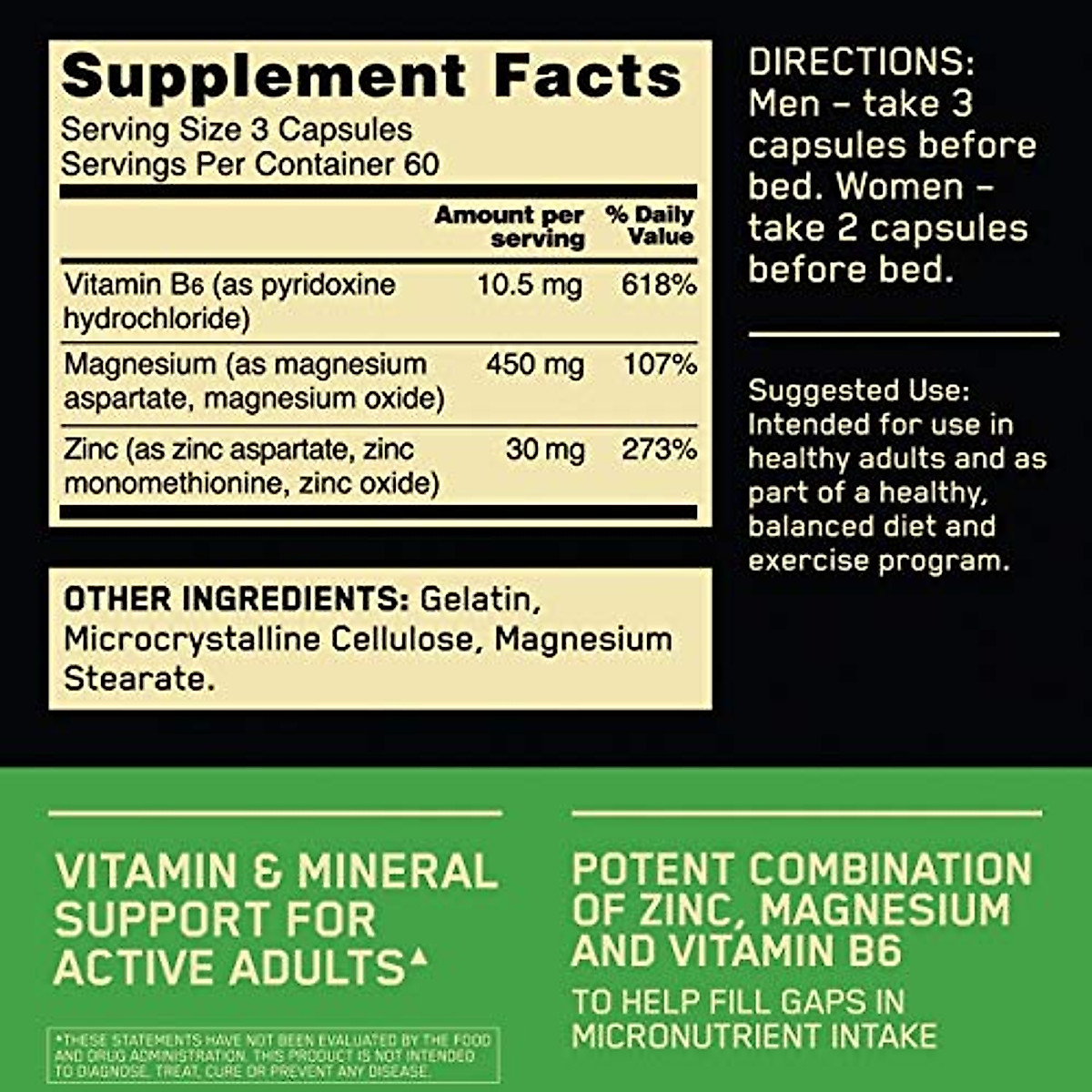 OPTIMUM NUTRITION ZMA, Zinc for Immune Support, Muscle Recovery and Endurance Supplement for Men and Women, Zinc and Magnesium Supplement & L-Glutamine Muscle Recovery Capsules