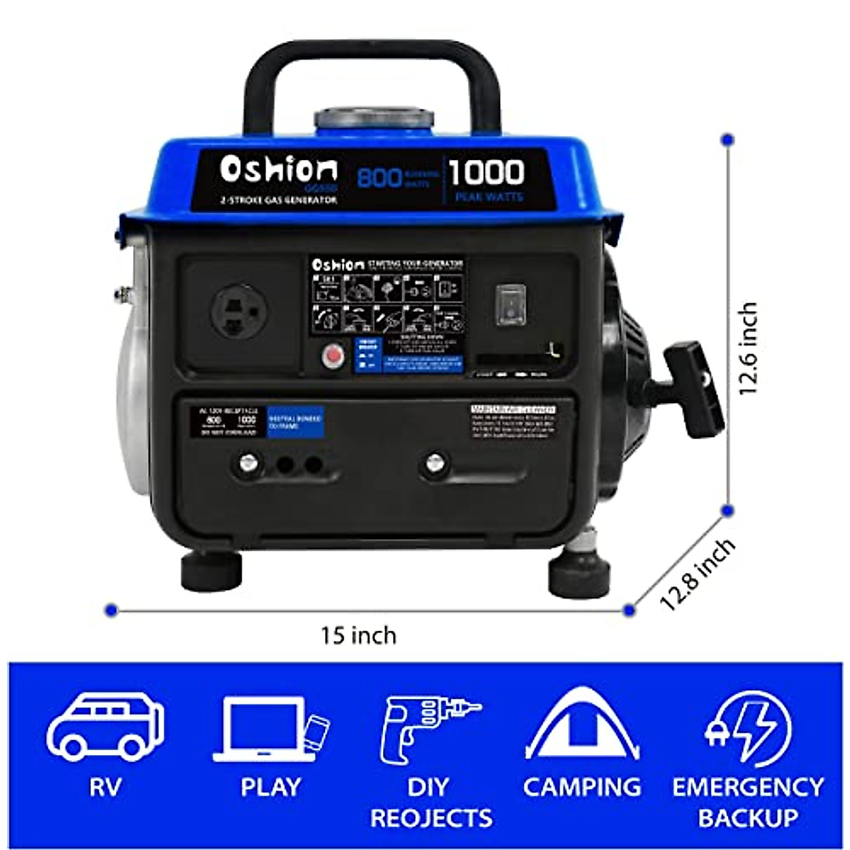 TUFFIOM GG950 Portable Generator, 1000W Gasoline Powered Generator Creat for Camping Back Yard BBQ's and Parties，EPA & CARB Compliant