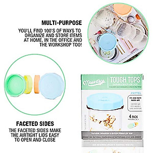 Masontops Tough Tops - Ball Wide Mouth Mason Jar Lids Plastic Leakproof - Multi Colored Plastic Mason Jar Lids - Reusable Canning Lids fit Ball Jars