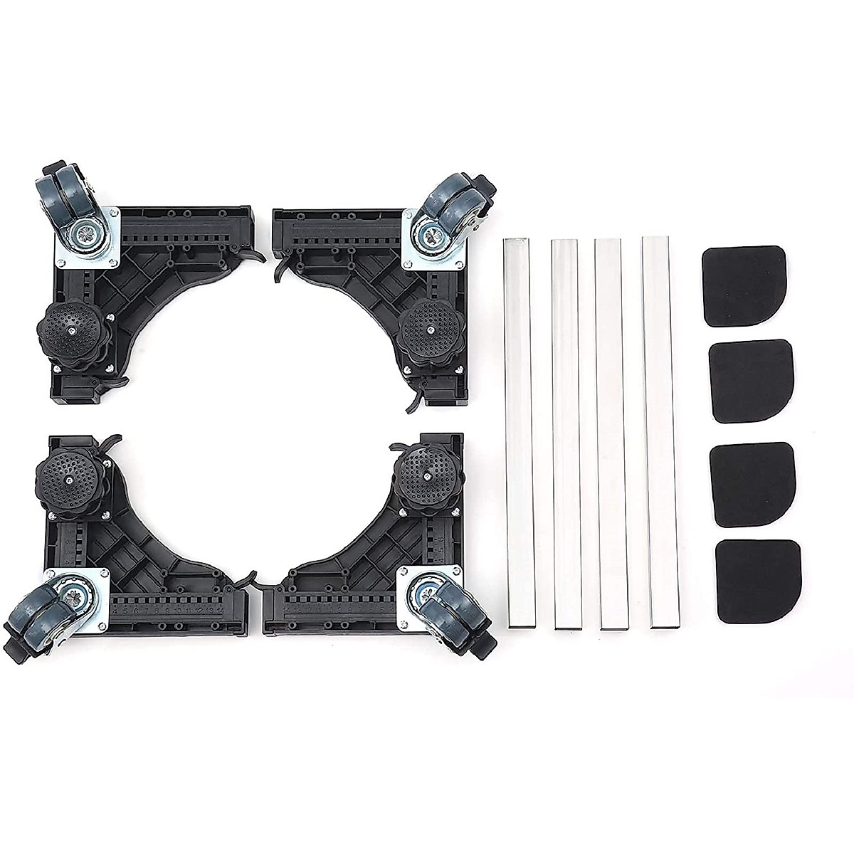 QQUN Washing Machine Base Mini Fridge Stand Multi-functional Movable Adjustable Mobile Roller with 4 Locking Rubber Swivel Wheels and Strong Feet for Machine, Dryer Refrigerator (Grey)