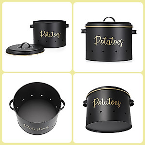 OwnMy Set of 3 Potato Onion Garlic Storage Bins Vegetable Containers Food Containers for Kitchen Counter, Potato Onion Storage Containers for Pantry Garlic Storage Jars Vegetable Canisters Set, Black