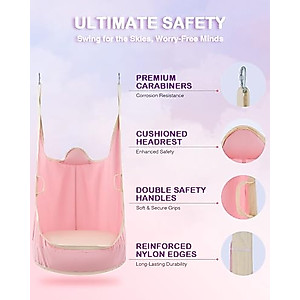 CO-Z Upgraded Kids Pod Swing, Hanging Pod Swing Chair with Inflatable Cushion, Child Hanging Hammock Swing for Indoor and Outdoor, Sensory Pod Swing for Kids (Two Straps, Pink)