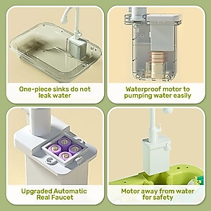 CUTE STONE Play Sink with Running Water, Kitchen Sink Toys with Upgraded Electric Faucet, Play Kitchen Toy Accessories, Pool Floating Fishing Toys for Water Play, Kids Role Play Dishwasher Toy