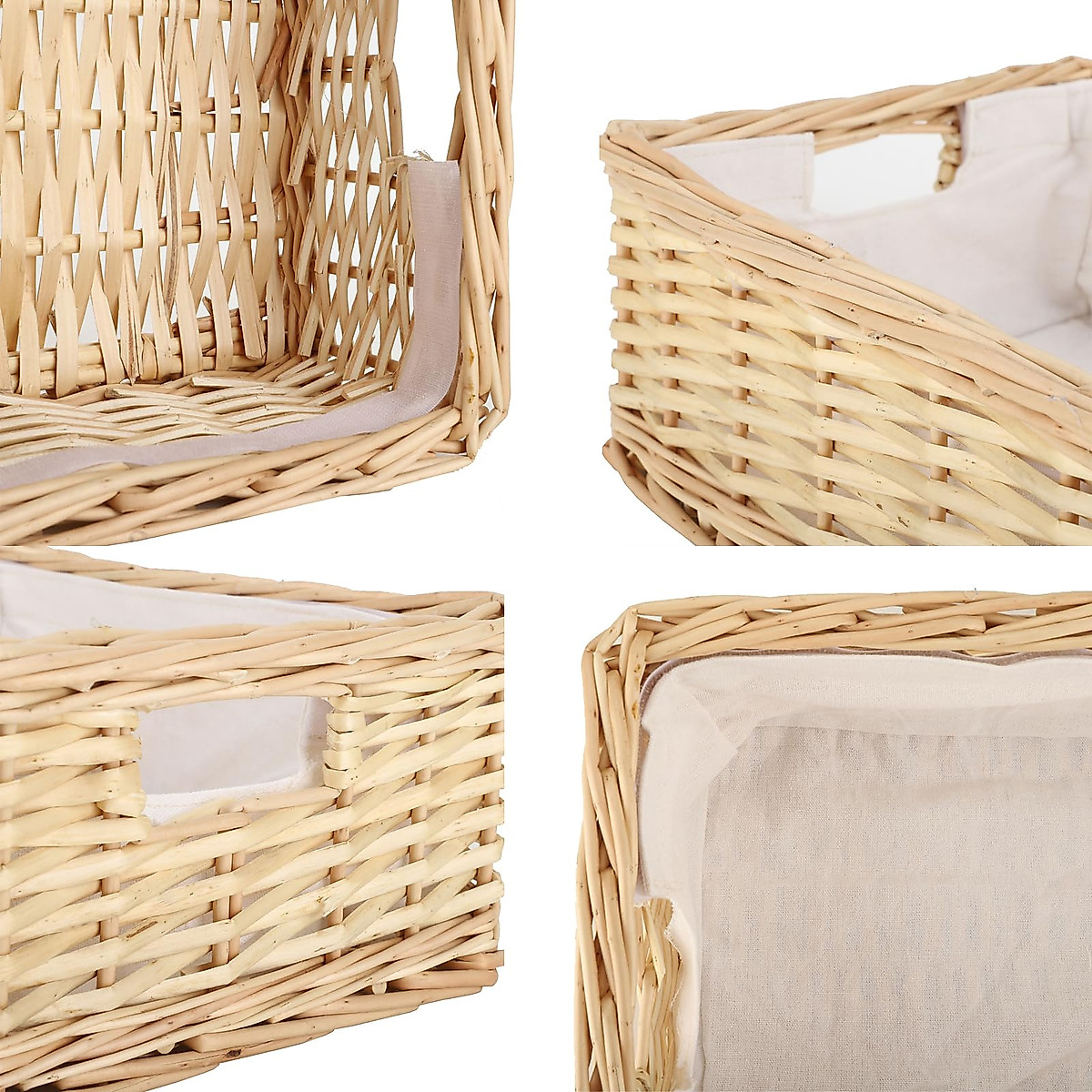 YAHUAN Rectangular Wicker Storage Basket Woven Rattan Basket with Handle, Baskets for Organizing, Bedroom,Living room,Pantry (Wicker with lining)