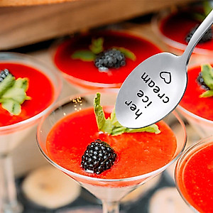 His and Her Ice Cream Spoons for Couples, Boyfriend Girlfriend Birthday Wedding Anniversary Christmas Gifts for Wife Husband Stainless Steel Couple Engraved Spoon Set 2Pcs