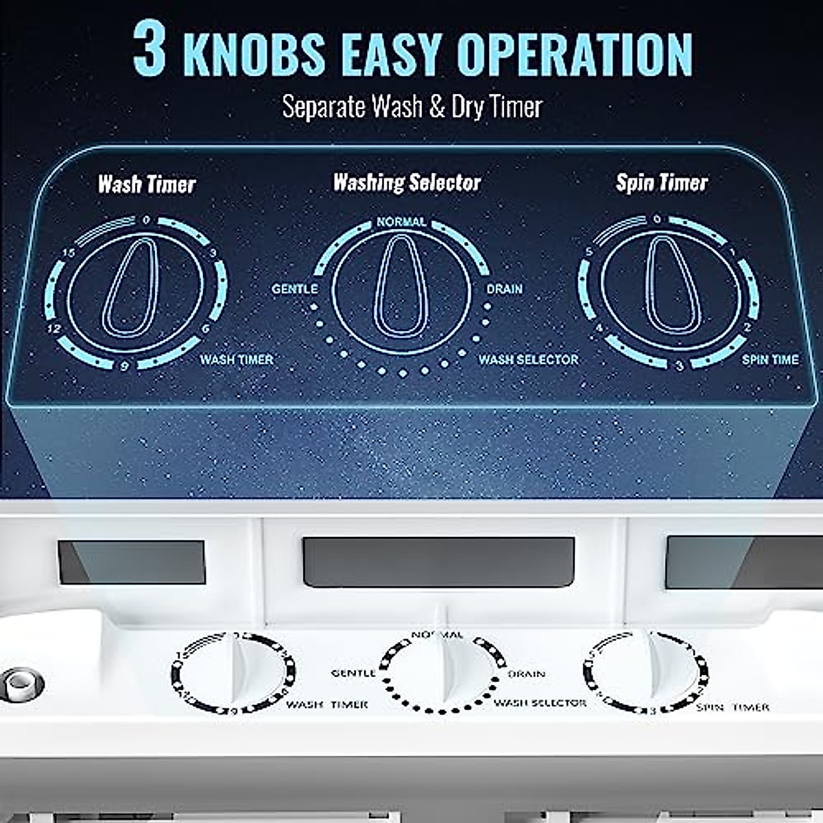 Superday Portable Washer and Dryer, 17.6LBS Small Washing Machine and Spin Dryer Combo, Compact Mini Twin Tub Washing Machine for Apartment, Dorms, RV, Camping, Laundry, College Rooms, Grey