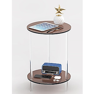 Smitten.Life Acrylic Round Side Table for Small Spaces, 15.7" L x 15.7" W x 22.3" H, Small Nightstand/Bedside/End Table for Living Room, Bedroom, 2-Tier, Dark Yellow