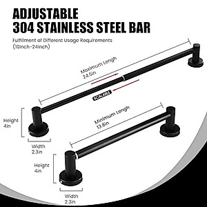 2Pcs Retractable 11 to 24 Inches Towel Bar for Bathroom - Thicken SUS304 Stainless Steel Towel Holder - Heavy Duty Wall Mounted Towel Rack Hanger - Home Decor Towel Rod, Towel Organizer, Black