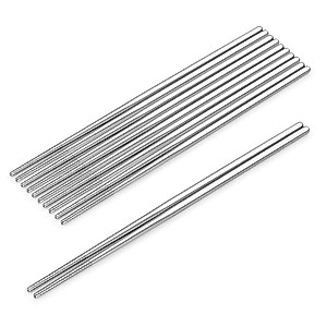SHARECOOK Chopsticks set, 18/10 Stainless Steel Metal Korean Chopsticks, 9.45 Inches Reusable Chopsticks for Dinner, Easy to Hold, Dishwasher-safe (5 Pairs)
