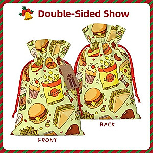 Drawstrings Christmas Gift Bags Funny-Fast-Food-Pizza Presents Wrapping Bags Xmas Gift Wrapping Sacks Pouches Medium