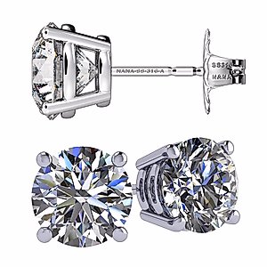 NANA Jewels Jewels Round CZ Stud Earrings SS316 Surgical Steel & Sterling Silver Cubic Zirconia - 10.0mm (8.00cttw) Platinum