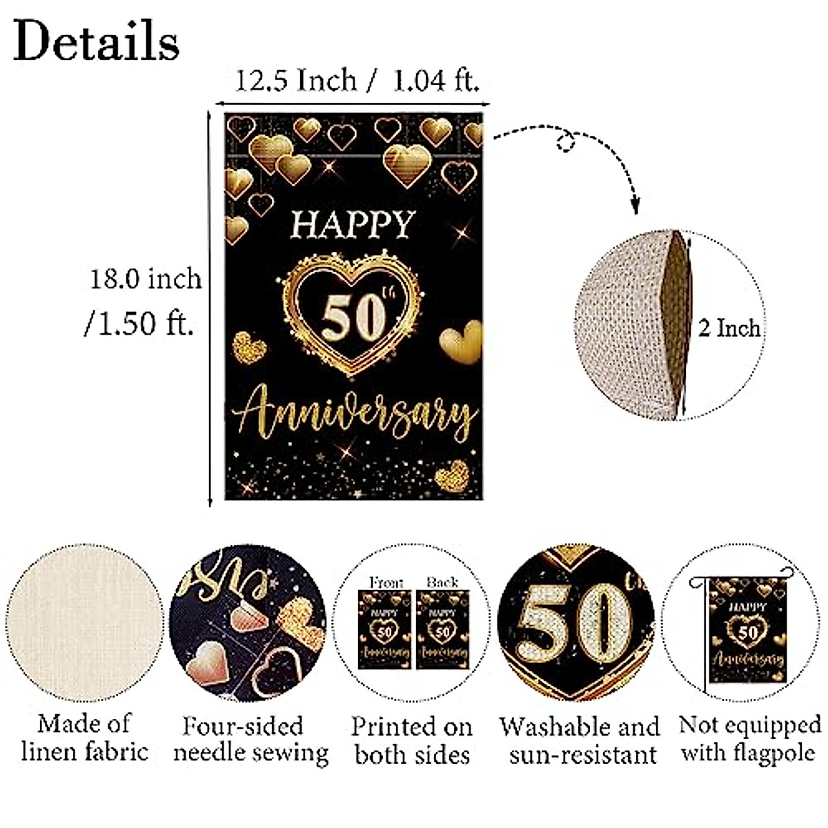 Kimini-Ki Happy 50th Anniversary Garden Flag, 50th Wedding Anniversary Yard Sign Decoration, Cheers to 50 Years Ground Flag, 50th Anniversary Celebration Party Ootdoor Indoor Decorations, Double-sided Printing