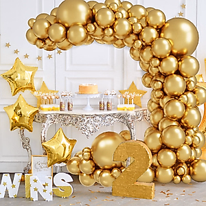 RUBFAC 149pcs Metallic Gold Balloons 18 12 10 5 Inch Different Sizes Latex Gold Balloon Arch Garland Kit for Birthday Party Wedding Engagement Graduation Baby Shower Decorations