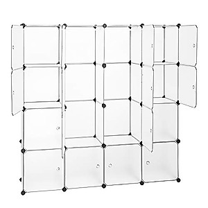 MengK Modular Closet Organizer - 16 Cube Wardrobe Storage System with Drawers and Doors - Perfect for Clothes, Shoes, Toys - DIY Bookcase in White