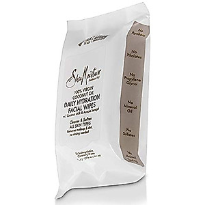Shea Moisture 100 Percent Virgin Coconut Oil Daily Hydration Face Wipes, Coconut Milk Makeup Remover Wipes, Acacia Senegal Facial Wipes, Unisex Face Cleansing Wipes, 30 Count