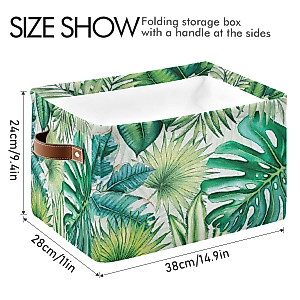 Palm Leaves Storage Basket Bin Summer Palm Tree Large Fabric Toys Storage Cube Box with Handles Collapsible Closet Shelf Cloth Organizer Basket for Nursery Bedroom