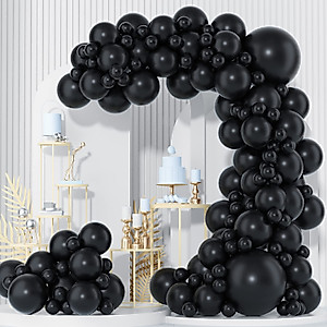 HUICYHFR Black Latex Balloon Arch Kit, 102PCS 18In 12In 10In 5In Arch Garland for Engagement, Wedding, Birthday Party, Anniversary Celebration Decoration With 33FT Ribbon