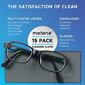 Metene 15 Pack Microfiber Cleaning Cloths (6"x7") in Individual Vinyl Pouches | Glasses Cleaning Cloth for Eyeglasses, Phone, Screens, Camera Lens and Other Delicate Surfaces Cleaner (Gray)