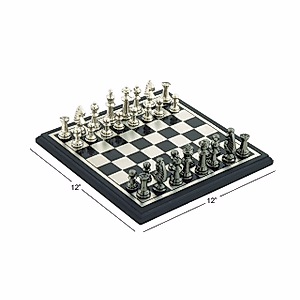 Deco 79 Aluminum Chess Game Set with Black and Silver Pieces, 12" x 12" x 1", Black
