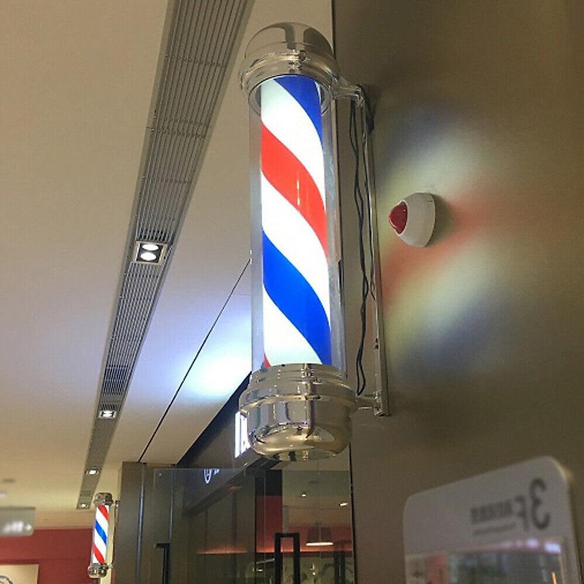 HuaShuani Hair Salon Barbershop LED Neon Sign Lights Open Rotating Signs, Barber Red White and Blue Light Poles Glow LED Global Lights 28 Inches, Sign Wall Mounted Waterproof Energy Saving