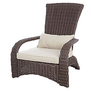Patio Sense 62172 Deluxe Coconino Wicker Lounge Chair All Weather Wicker Armchair Lightweight Durable Adirondack Style Includes 3" Thick Beige Cushion & Lumbar Pillow - Mocha Finish