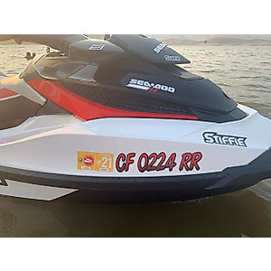 STIFFIE Whipline White/Silver SUPER STICKY 3" Alpha Numeric Registration Identification Numbers Stickers Decals for Sea-Doo SPARK, Inflatable Boats, RIBs, Hypalon/PVC, PWC and Boats.