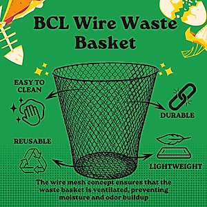 Generic Wire Mesh Round Waste Basket,Round Open Top Design Small Wastebasket,Metal Mesh Wastebaskets,Garbage Cans for Bedroom Kitchen Living Room Dormitory Office School (1, Black), MaRIJaly-062202