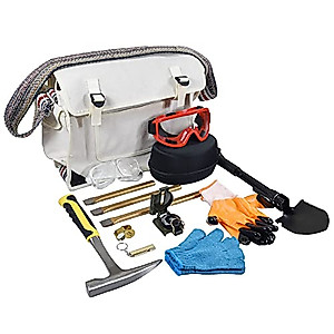 14 pieces Rock Hounding & Gem Mining Geology Tool Kit ，for Rock Hounding, Gold Mining,including an all Steel Rock Pick Hammer with Pointed Tip,3-Pieces Heavy Duty Chisel Set