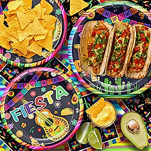 Mexican Fiesta Party Tableware Set,Mexican Party Supplies Decorations，Including 25 Disposable 9&7inch Paper Plates,25 Napkins and 1 Tablecloth for Fiesta Theme Birthday Party, 25 Guests