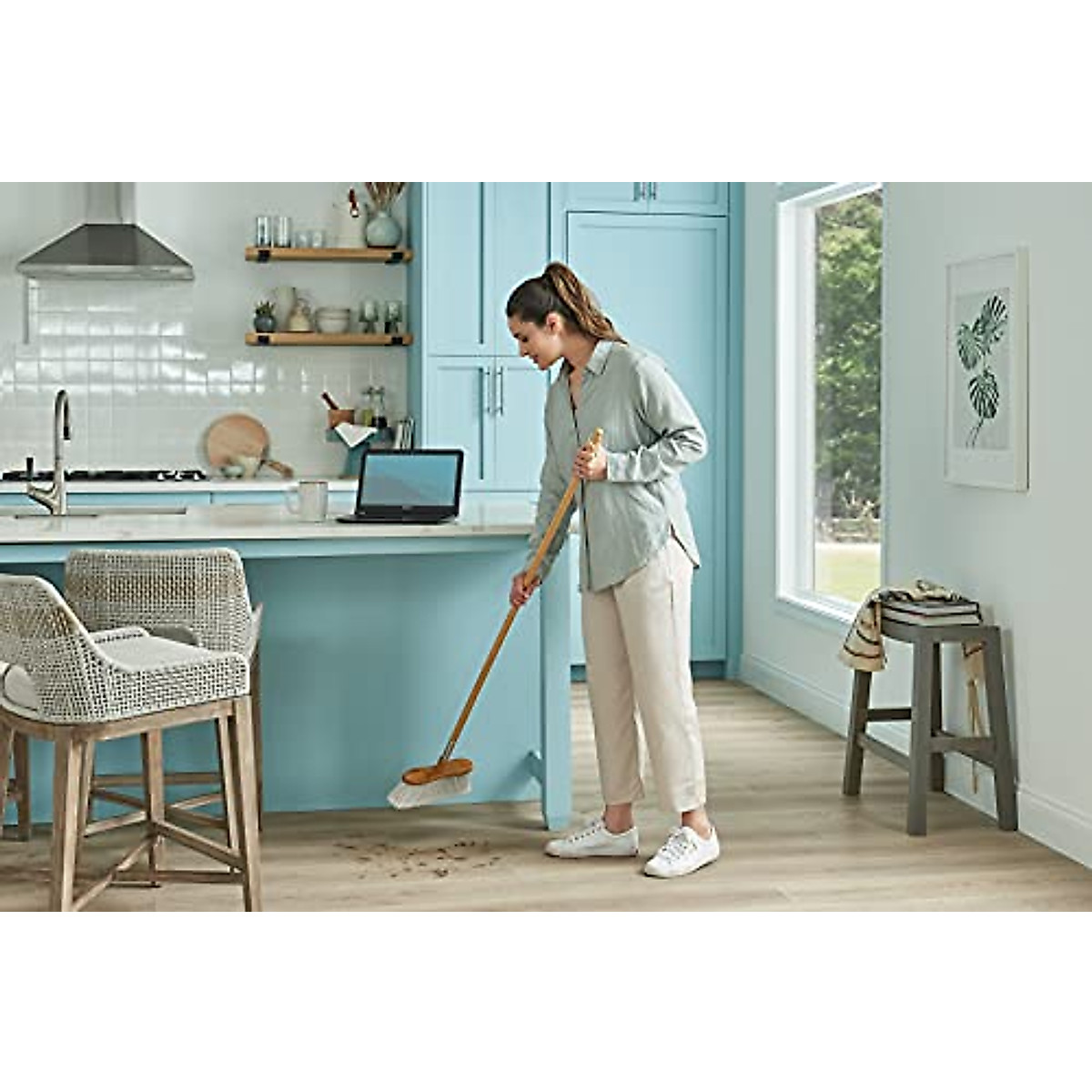 Harper Live.Love.Clean. Smooth Surface Bamboo Household Broom for Indoor Sweeping of Pet Hair, Dirt, Dust on Hardwood Floors, Tile, and Laminate