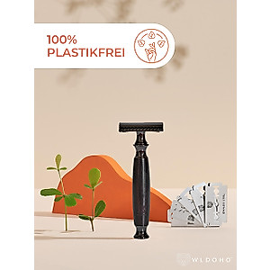 WLDOHO Double Edge Safety Razor - Natural Wooden Handle, Zero Waste and Plastic Free - Reusable Safety Razor for Men and Women - Traditional Shaver with 5 Blade