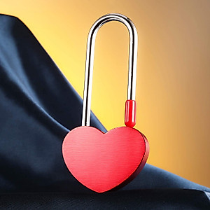 MeMeDIY Personalized Love Heart Lock Engraving Photo Custom Picture for Couples Men Women Boyfriend Girlfriend Lover Aluminum Memorial Anniversary Valentine Bridge Padlock (Red Color)