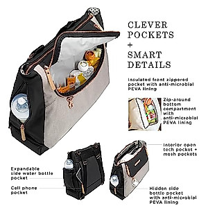 Petunia Pickle Bottom Pivot Backpack | Multiple carrying options (backpack or tote) | Insulated Pockets to Keep you Organized | Modern Silhouette with a Roomy Interior | Sand/Black