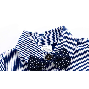 Baby Boys Gentleman Outfits Suits, Infant Short Sleeve Shirt+Bib Pants+Bow Tie Overalls Clothes Set,6-9M