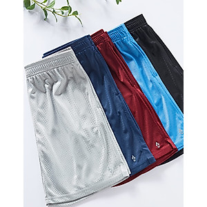 5 Pack Boys Athletic Shorts Mesh Basketball Youth Apparel Kids Sports Active Gear with Pockets (Set 1, Large)