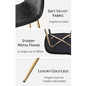 Pozbee Black Dining Chairs Set of 4, Midcentury Modern Dining Room Chairs with Gold Chrome Legs, Velvet Seat 18", Elegant Kitchen Chairs (Black)