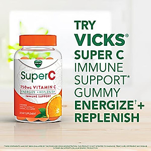 Vicks Super C Vitamin C Gummies, Energize + Replenish, Daytime Supplement for Immune Support with Vitamin C, B Vitamins, Green Tea Extract, Ginseng, and Goji Berries, Citrus Flavored, 36 Gummies