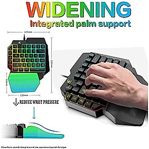 One Hand Gaming Keyboard and Mouse Combo, Wired 39 Keys Mechanical Feel Rainbow Backlit Keyboard+RGB Gaming Mouse+G6L LED Backlit Converter for Nintendo Switch/Xbox One/Xbox 360/PS4/PS3 /PC (Black)