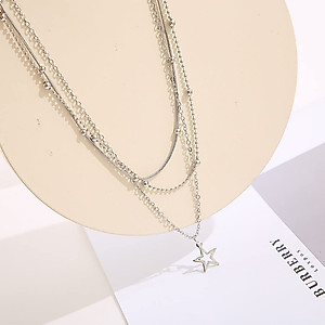 Shegirl Boho Choker Necklaces Star Layered Necklace Silver Necklace Chain Jewelry for Women