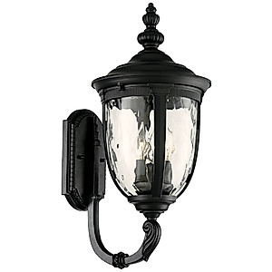 John Timberland Bellagio European Outdoor Wall Light Fixture Textured Black 21" Clear Hammered Glass Upbridge Arm for Exterior House Porch Patio Outside Deck Garage Yard Front Door Garden Home