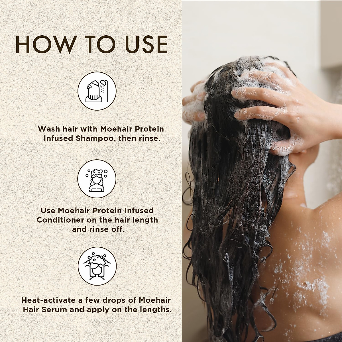 MOEHAIR Travel Kit | Protein Infused Shampoo and Conditioner Set with Frizz Control | Travel Size (3.4 Fl. Oz) Shampoo, Conditioner and Serum